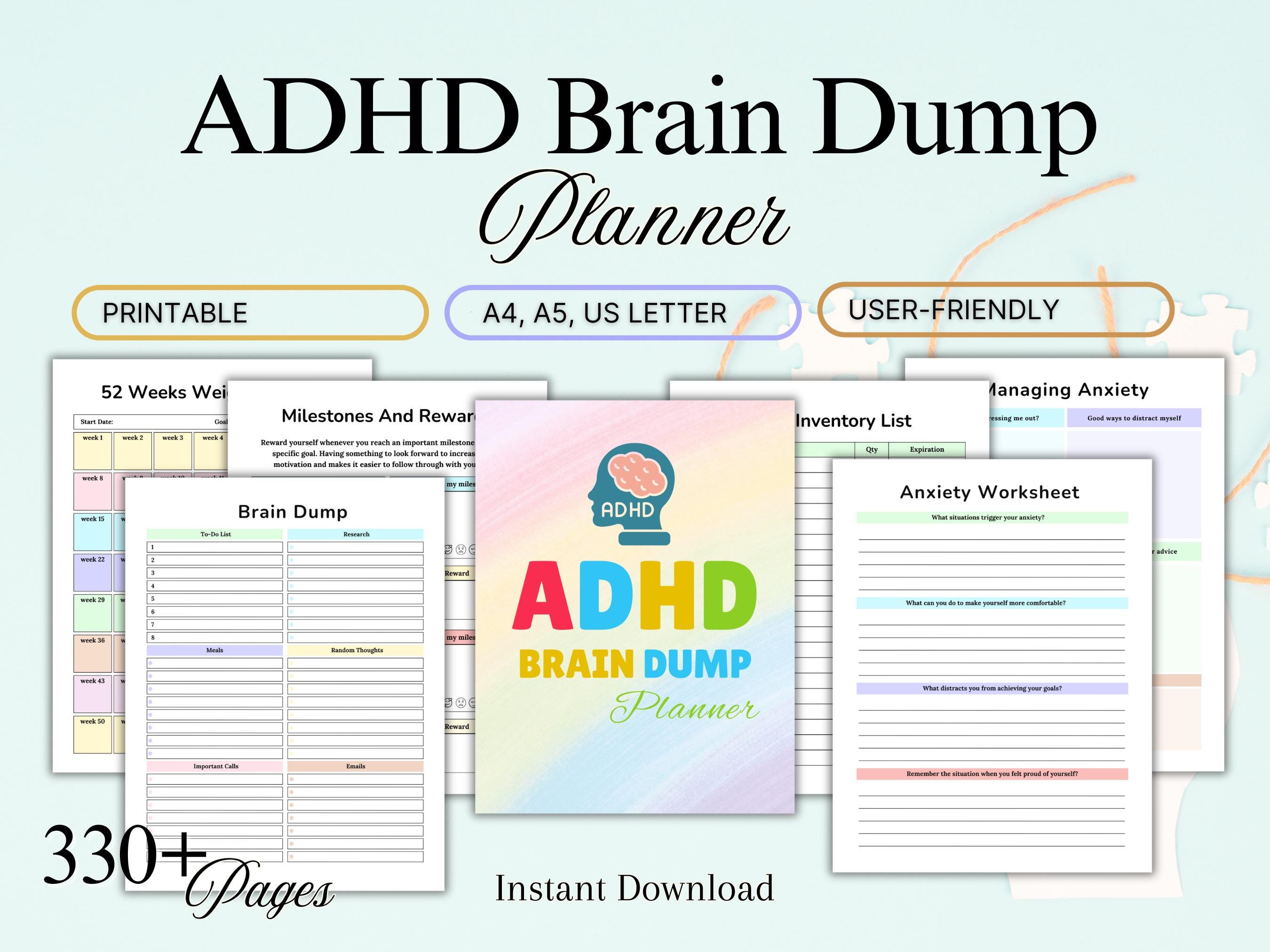 ADHD Brain Dump Template, Daily Planner, Productivity Organizer ...