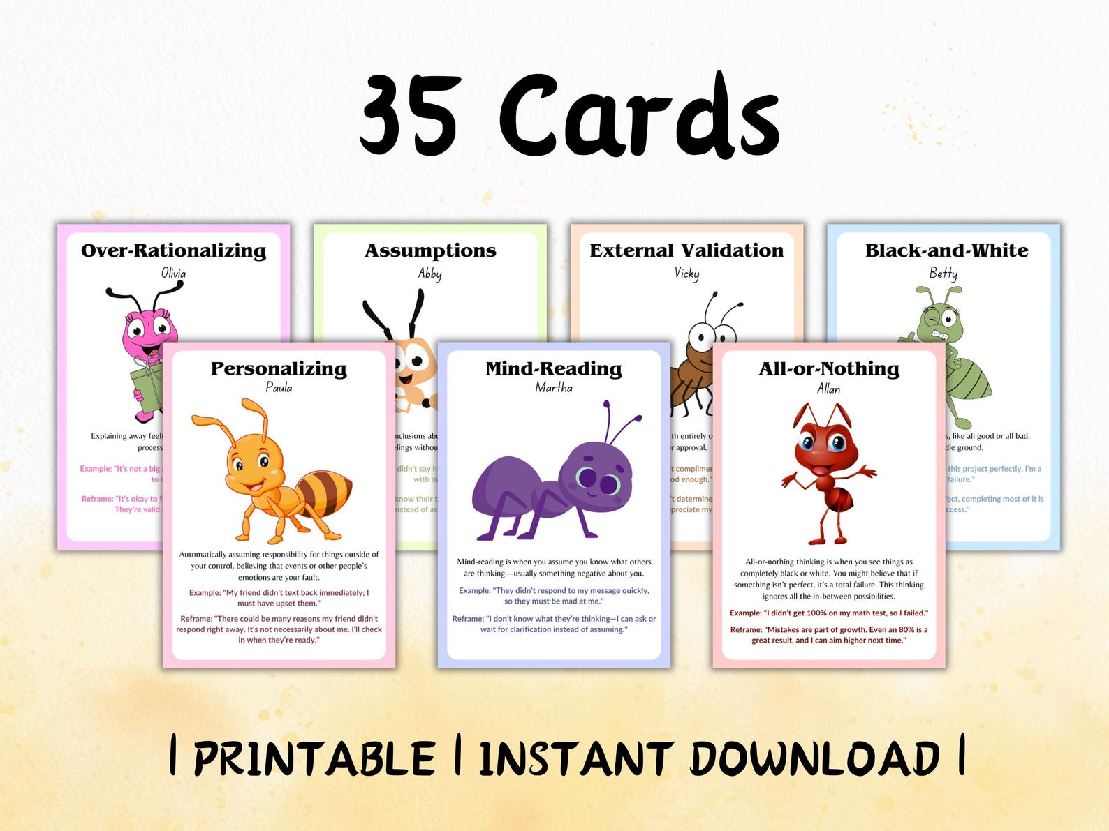 Automatic Negative Thoughts Cards for Kids, Cognitive Distortions ...