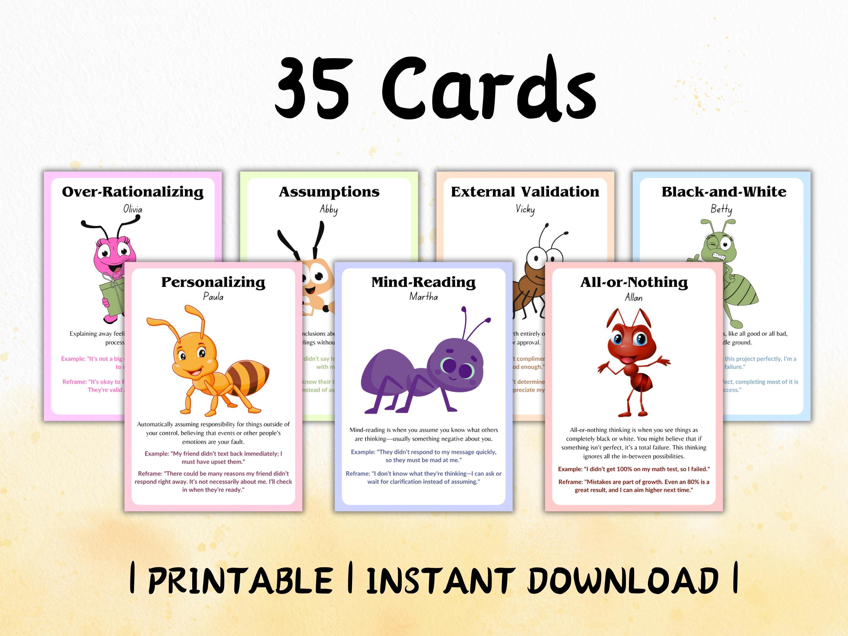 Automatic Negative Thoughts Cards for Kids, Cognitive Distortions ...