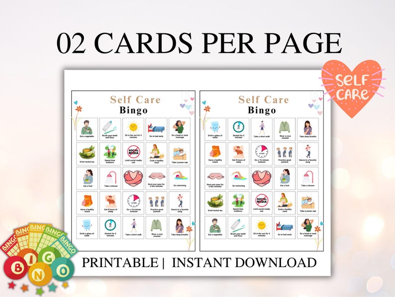 Self Care Bingo Game, 30 Bingo Cards With Calling Cards and Tokens ...
