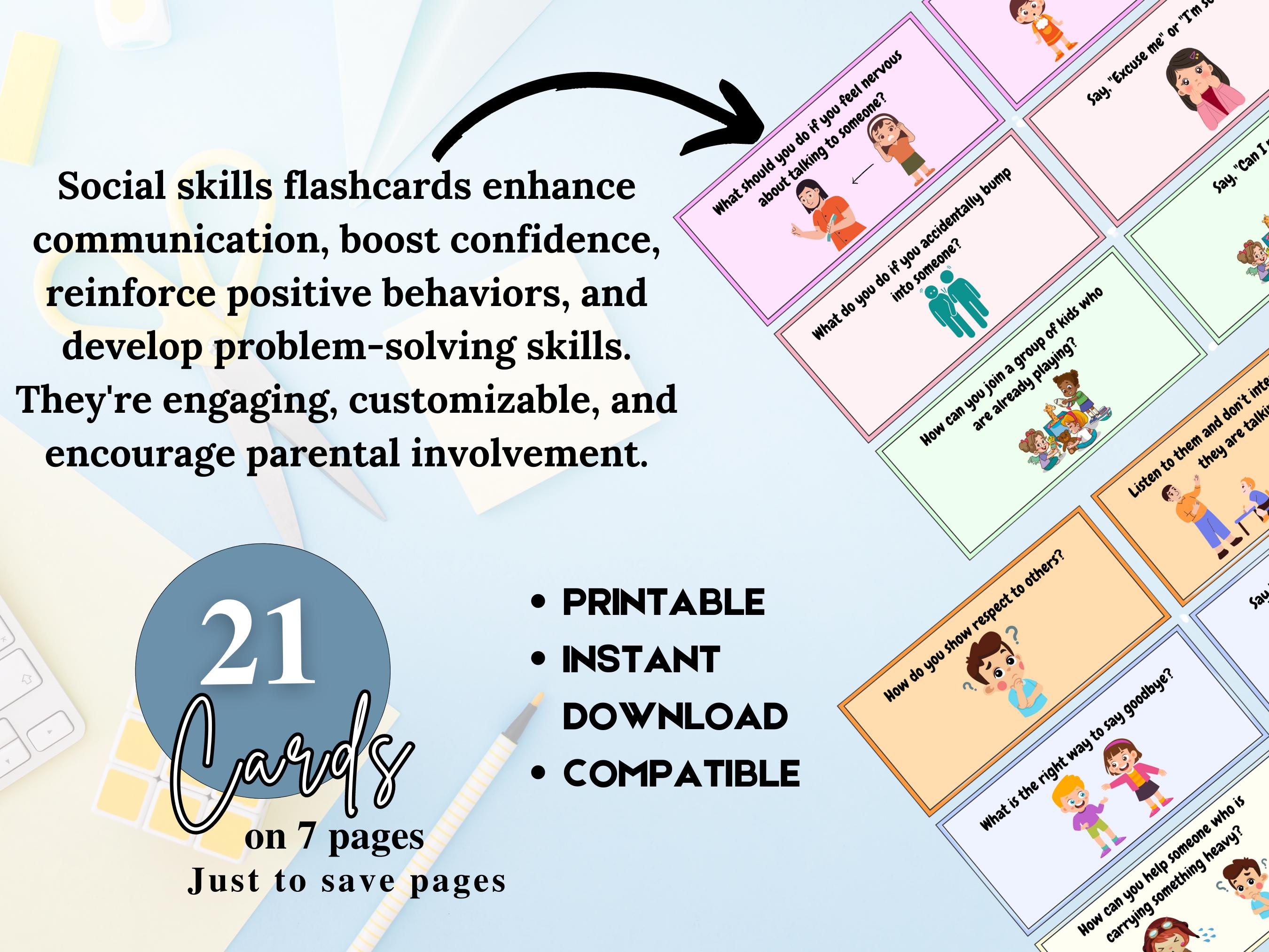 Social Skills Flashcards for Students With Autism, Engaging Social ...