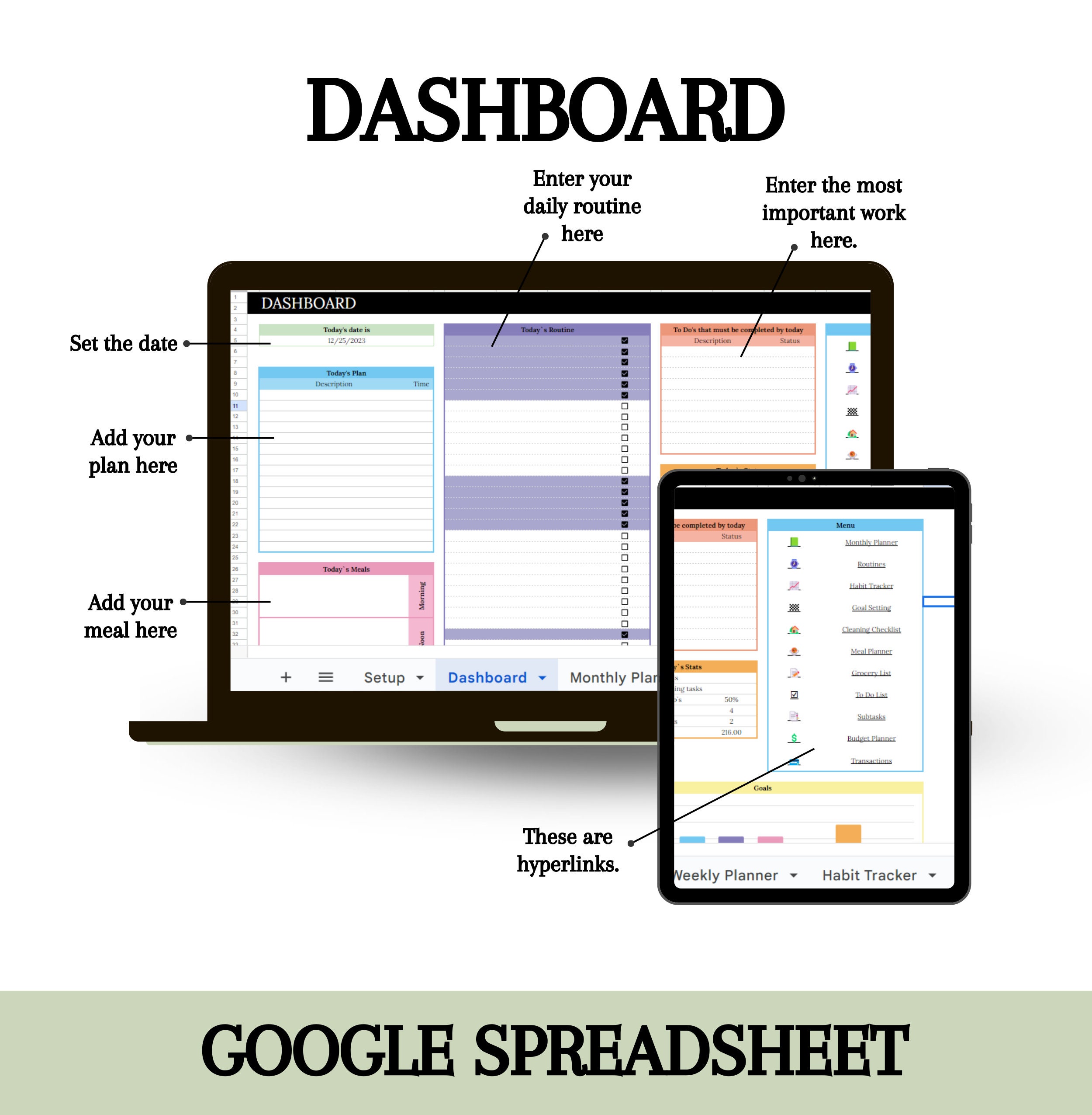 Google Sheet Life Planner Habit Tracker Daily Schedule Task Tracker ...