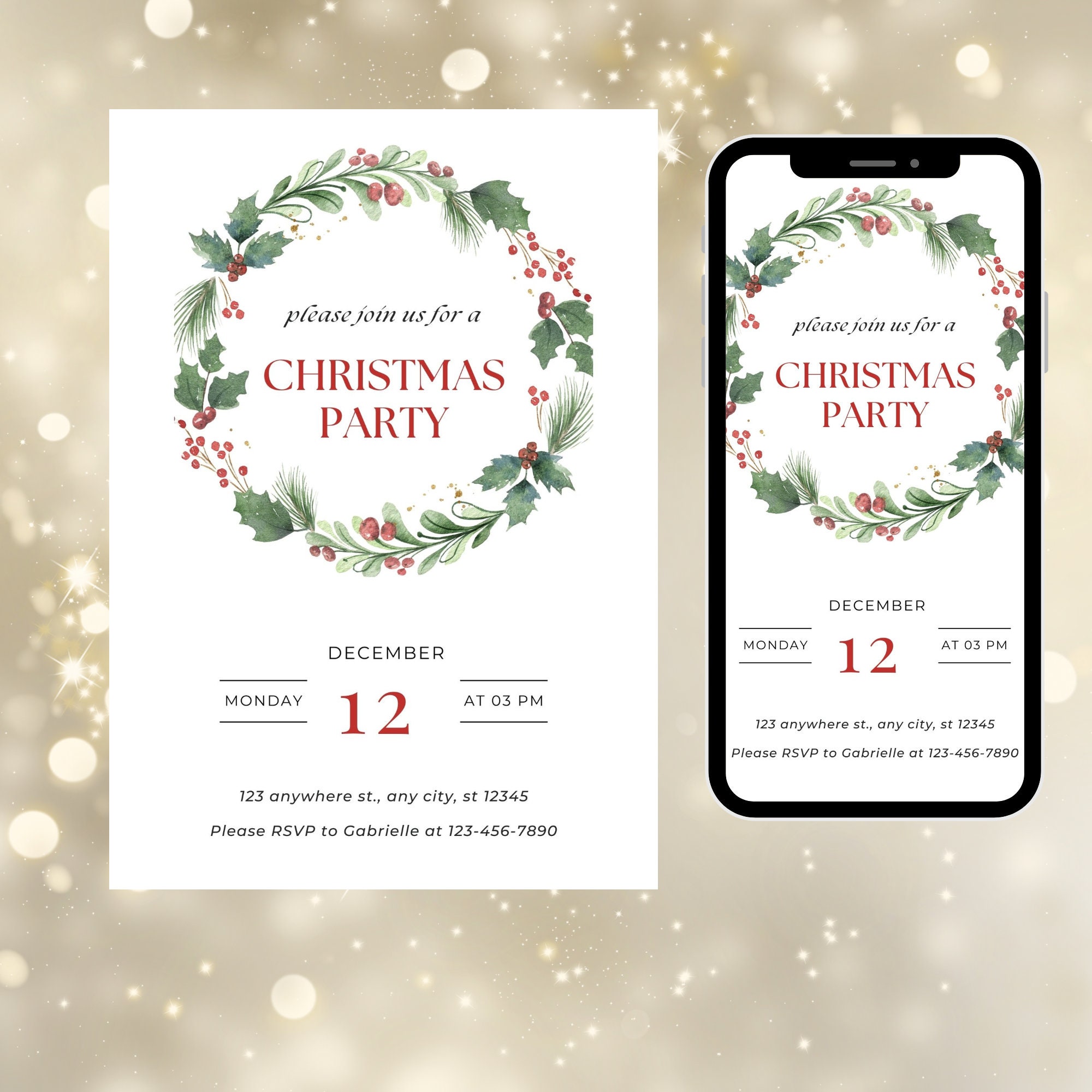 Editable Christmas Party Invitation Christmas Party Invite Holiday ...