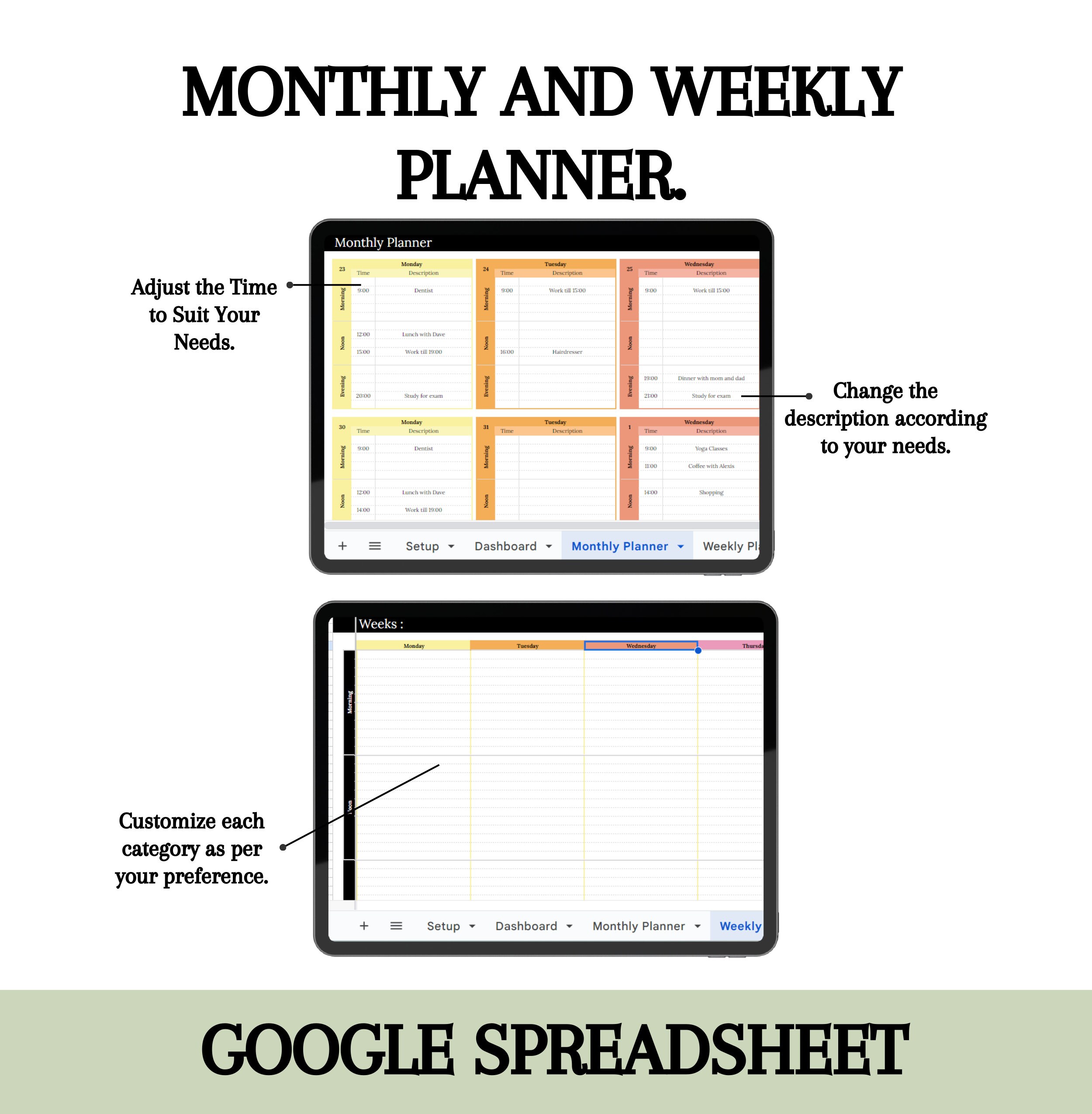 Google Sheet Life Planner Habit Tracker Daily Schedule Task Tracker ...