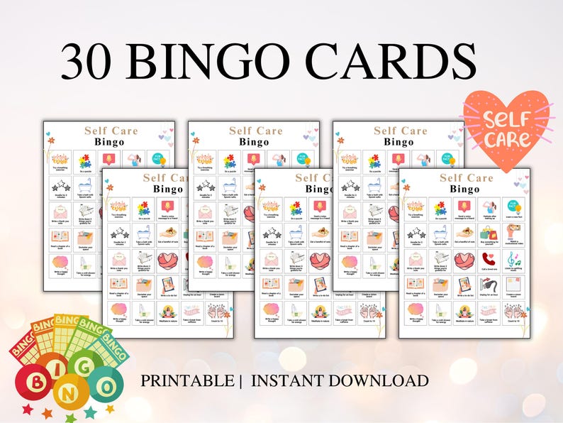 Self Care Bingo Game, 30 Bingo Cards With Calling Cards and Tokens ...