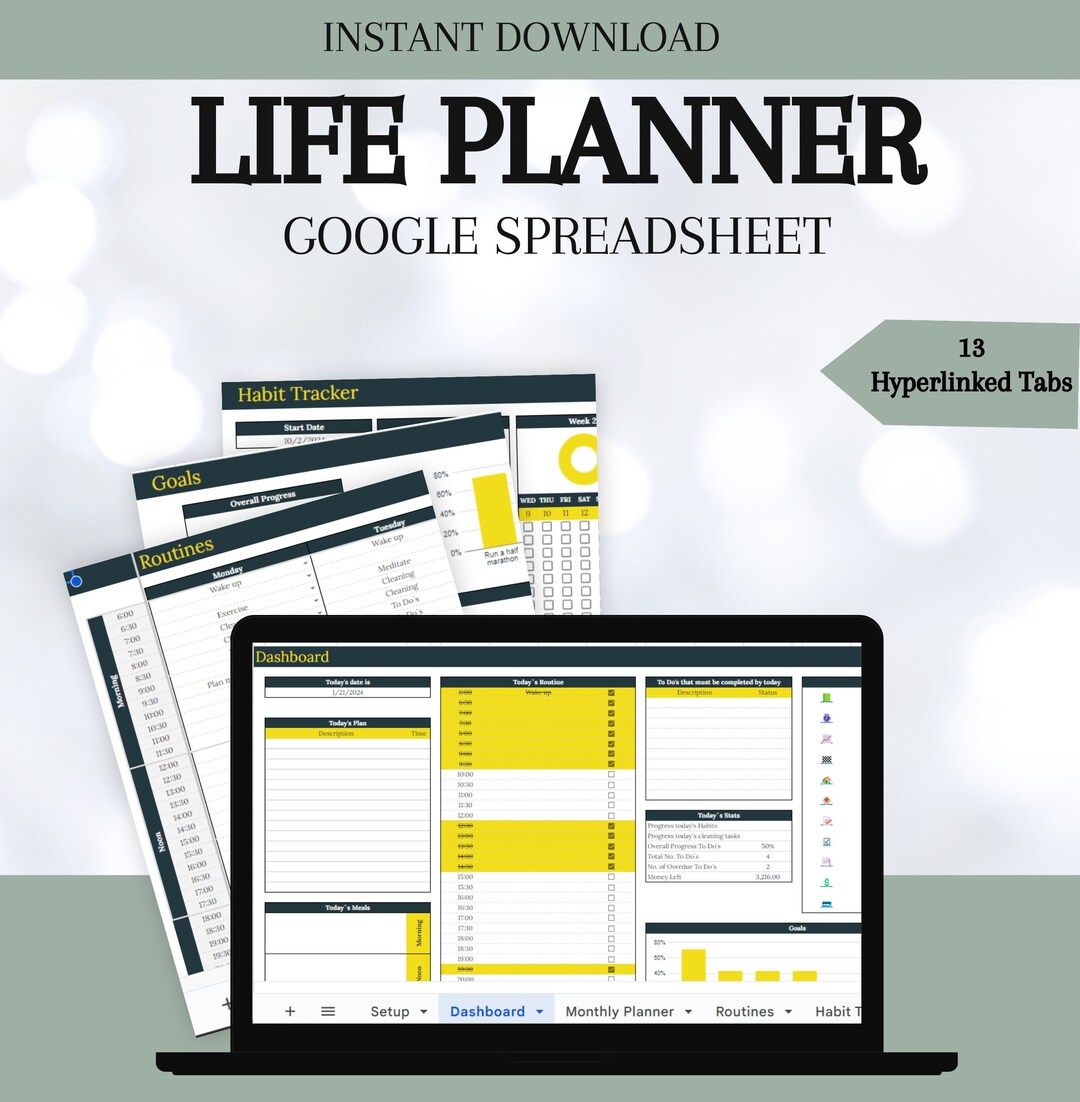 Google Sheet Life Planner Habit Tracker Daily Schedule Task Tracker ...