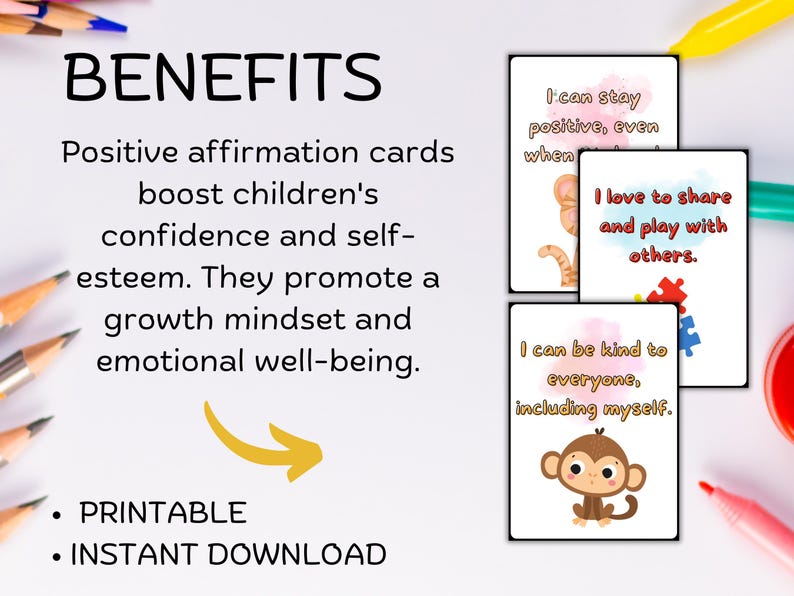 Affirmation Cards for Kids Printable, Positive Affirmation Motivational ...