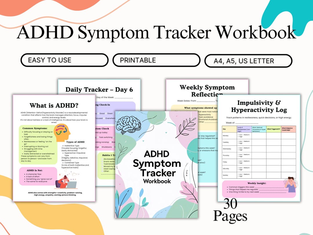 Printable ADHD Symptom Tracker Workbook for Adults – Sleep, Medication ...