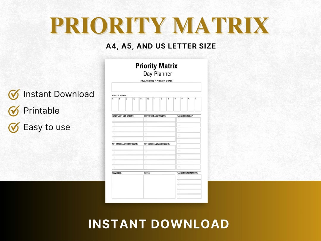 Priority Matrix Printable, Decision Matrix, Eisenhower Matrix, Task ...
