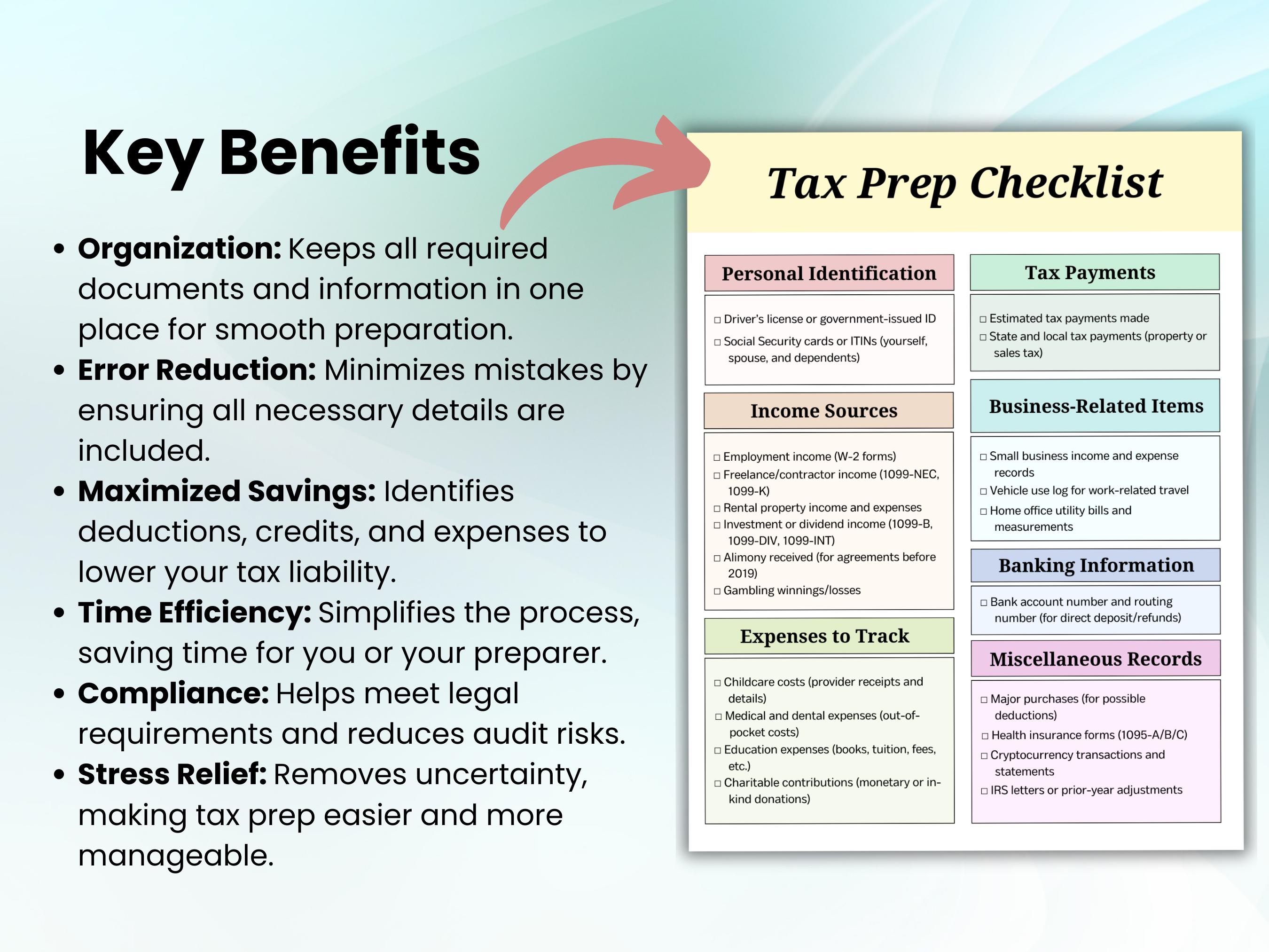 Tax Return Checklist,tax Prep,tax Deductions,tax Prep Checklist,tax Log ...