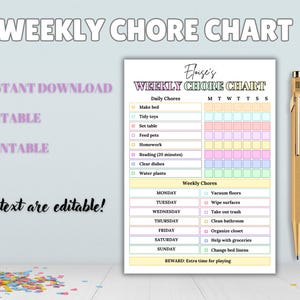 Editable Weekly Chore Chart for Kids, Daily Routine Chart for Kids ...