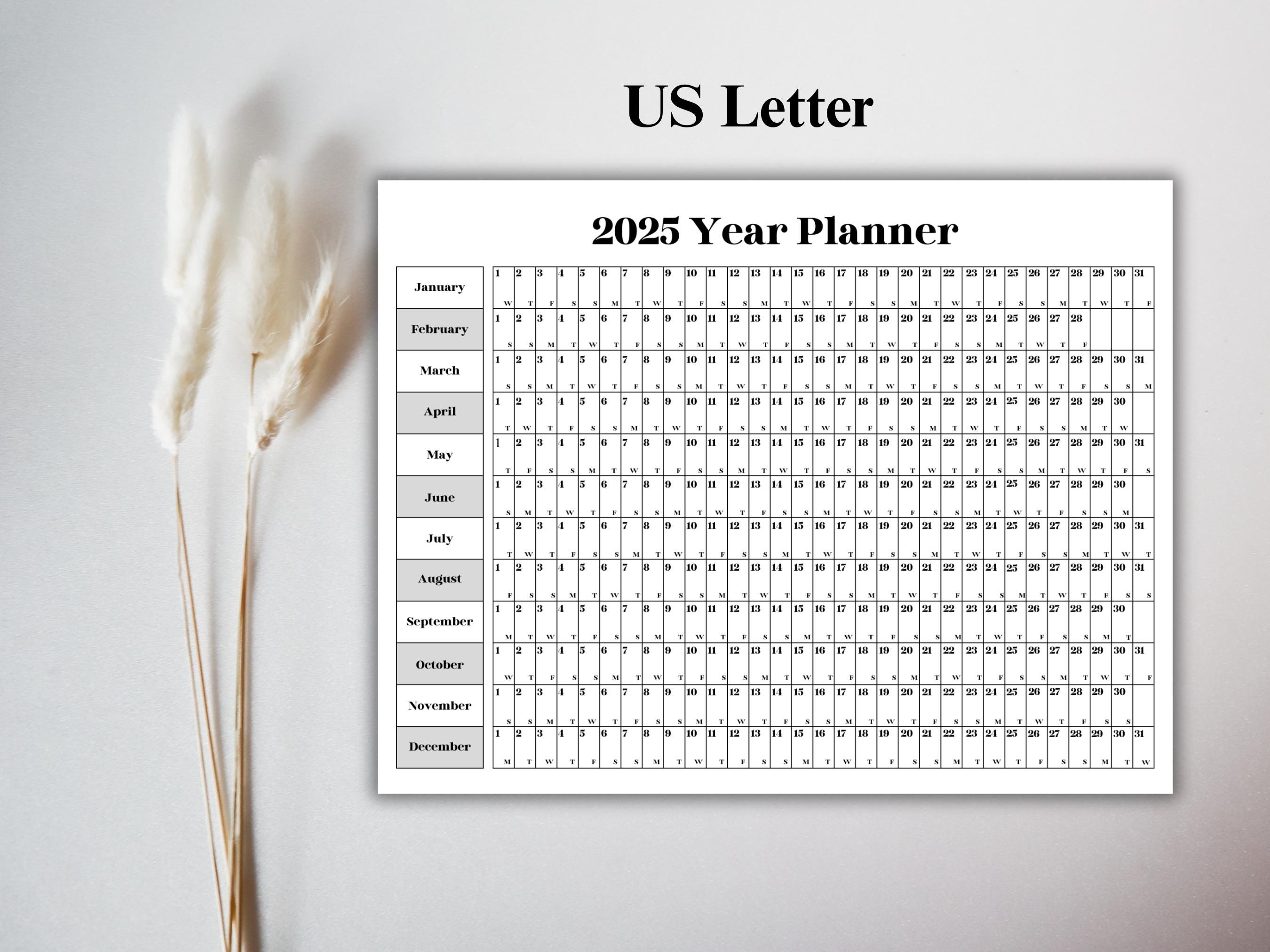 2025 Printable Yearly Planner | Digital Calendar Poster | Year at a ...
