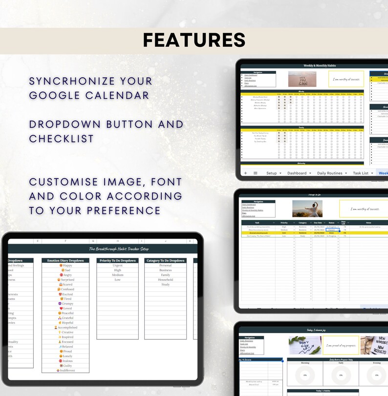 Google Sheet Habit Tracker Excel Spreadsheet Daily Habit Planner Weekly Goal to Do List Template ...