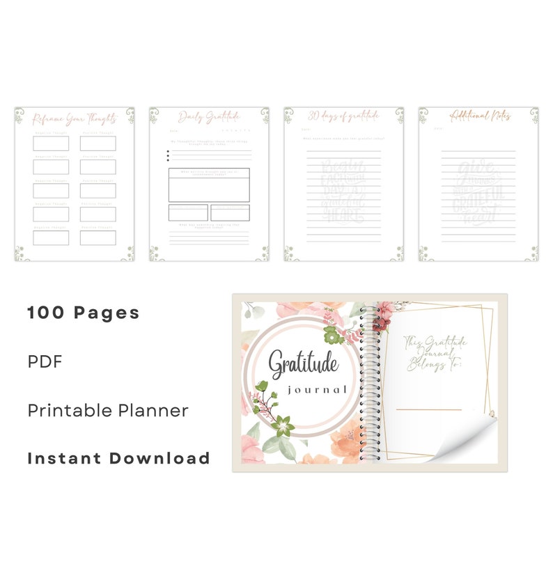 Printable Gratitude Journal, Mood Tracker, Reflection Journal, Journal ...