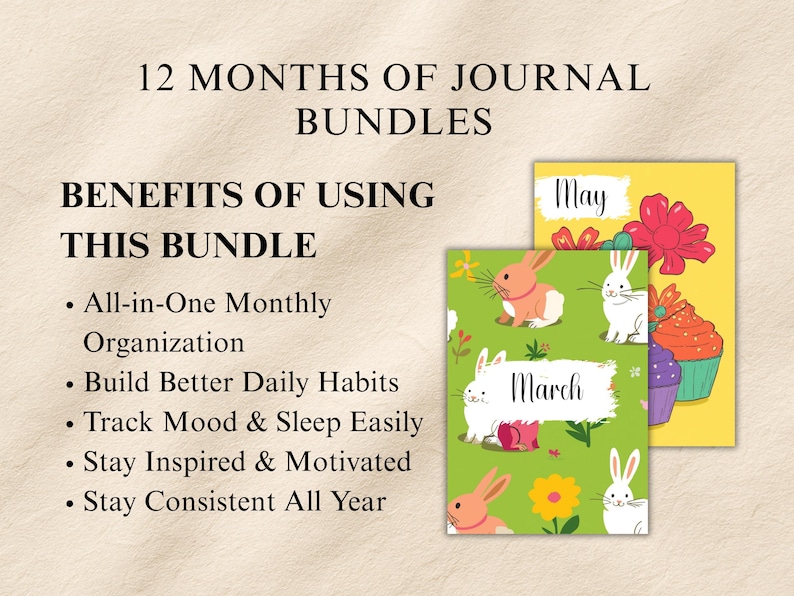 12 Months Journal Bundle Printable, Monthly Themed Journal Covers, A4 ...