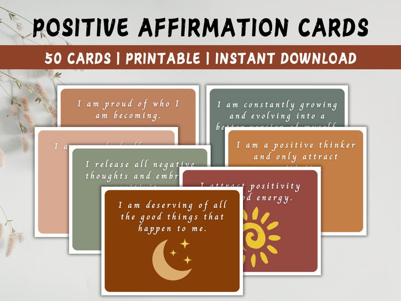 Positive Affirmation Flash Cards, Vision Board Printable, Mindfulness ...