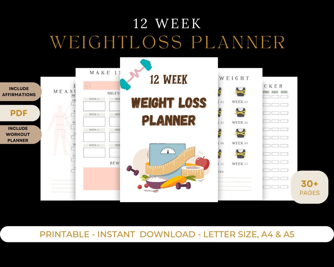 12 Week Weight Loss Planner, Fitness Tracker, Meal Planner (digital ...