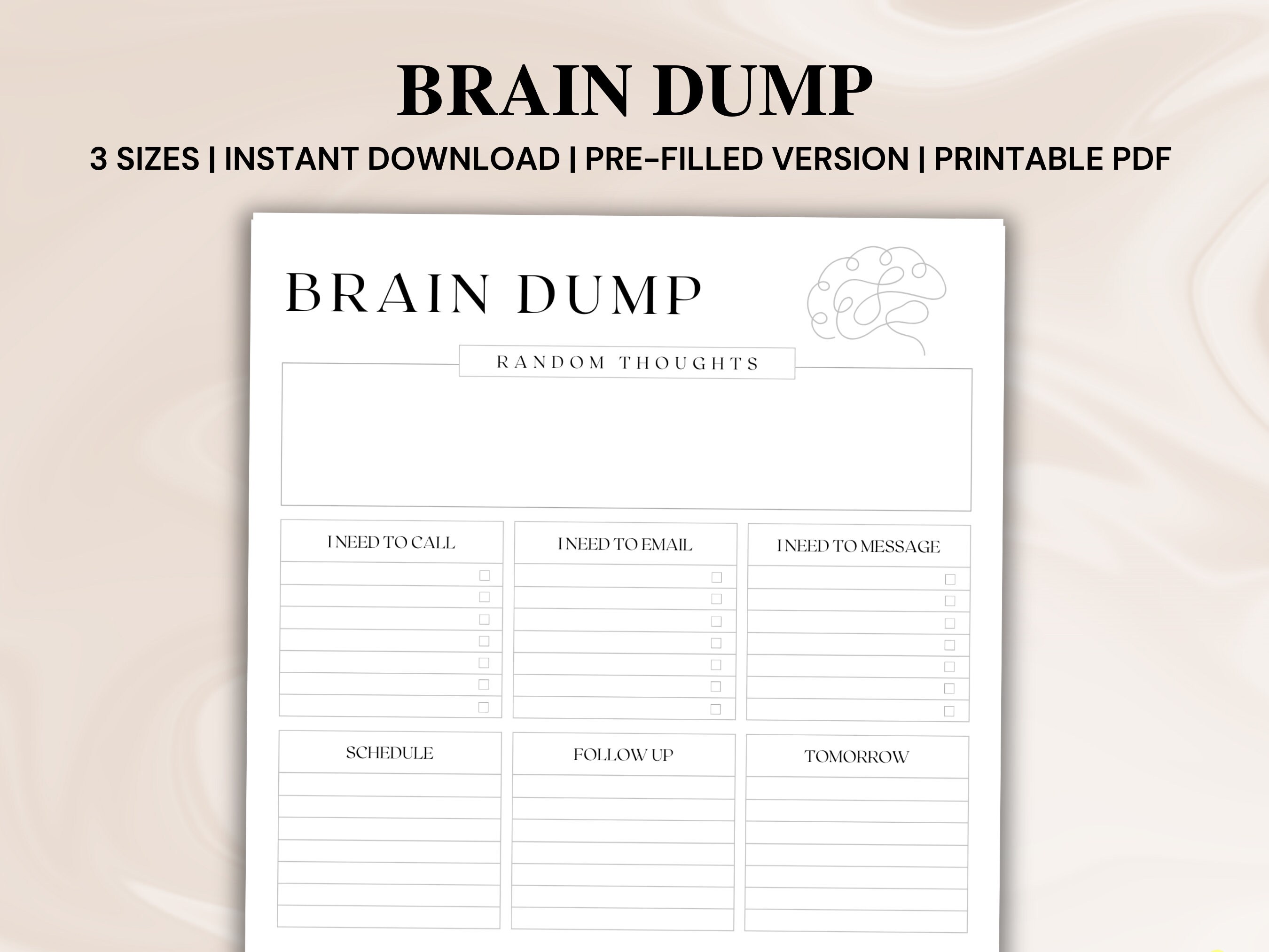 Printable Brain Dump Journal, Thought Organizer, Brain Dump ...
