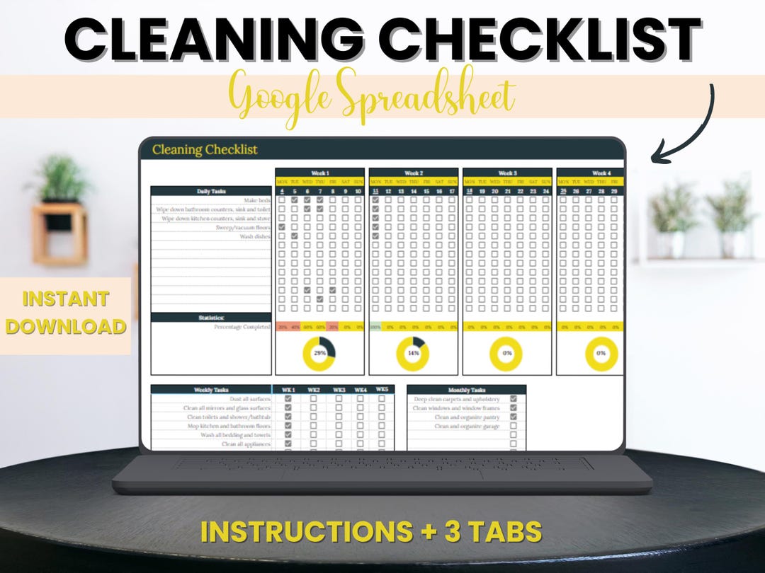 Cleaning Checklist Spreadsheet Template for Google Sheets, Cleaning ...