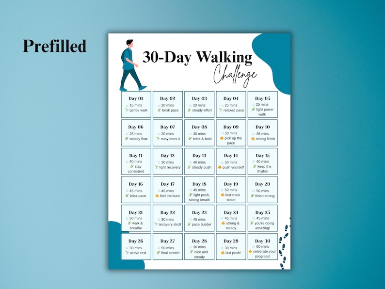 30-day Walking Challenge Printable | Fitness Tracker PDF | Daily Cardio ...