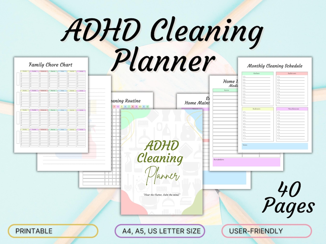 Printable ADHD Cleaning Planner, Family Household Cleaning Schedule ...