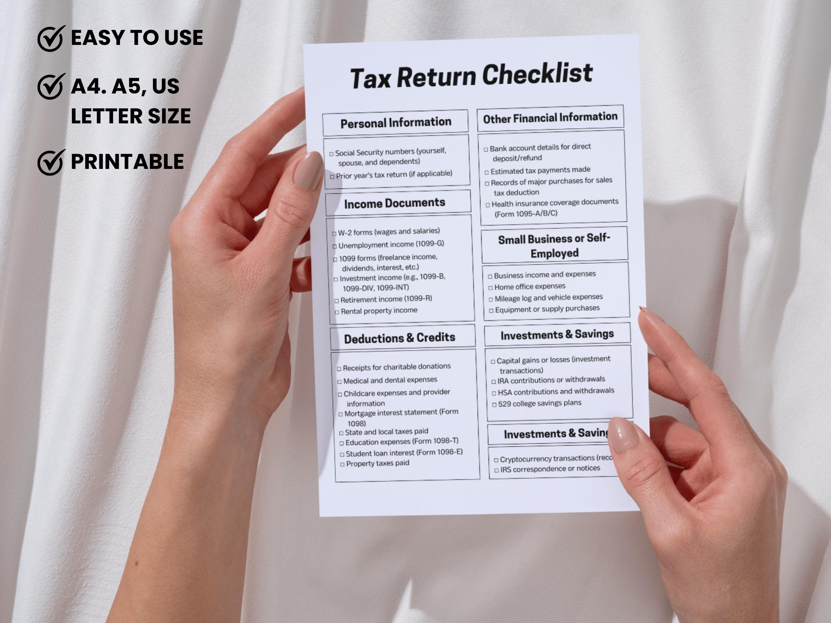 Tax Return Checklist,tax Prep,tax Deductions,tax Prep Checklist,tax Log ...