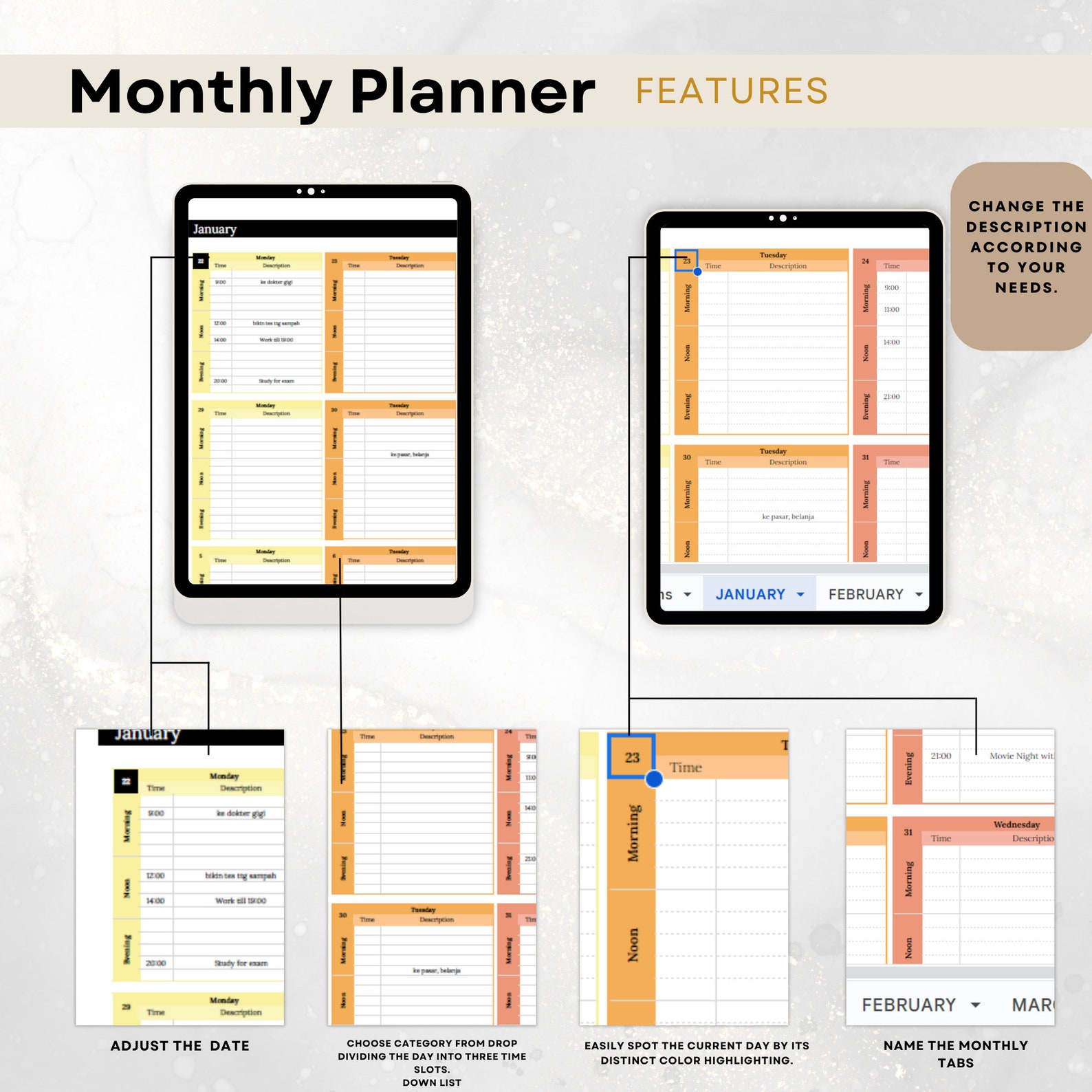 Digital Planner Spreadsheet for Google Sheets, to Do List, Monthly ...
