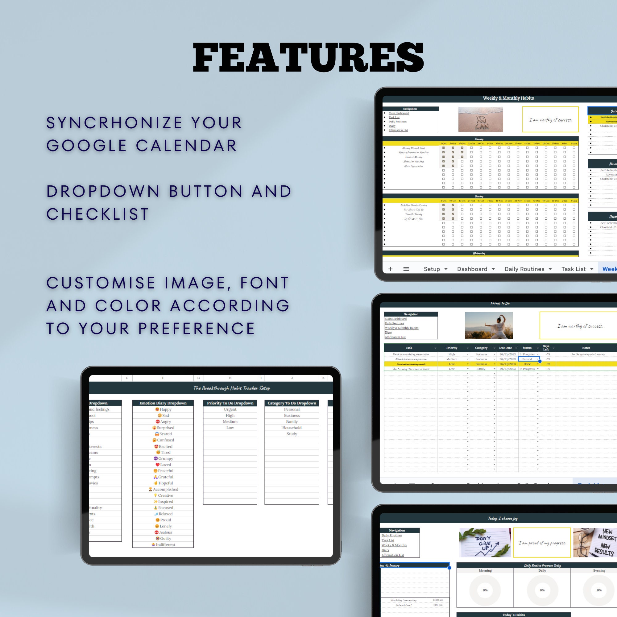 Google Sheet Habit Tracker Excel Spreadsheet Daily Habit Planner Weekly ...