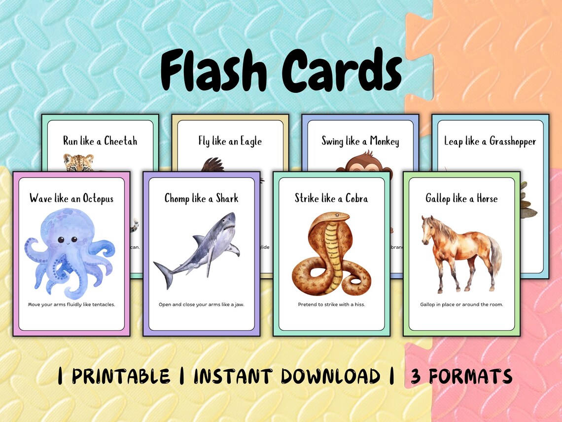 Kids Animal Movement Somatic Cards, Movement Activity, ADHD Transition ...