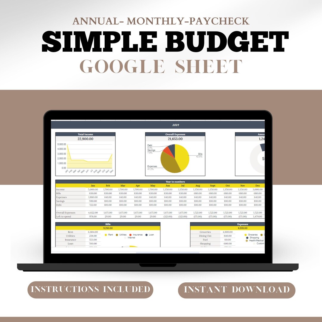 Budget Planner Google Sheets Monthly Budget Spreadsheet Paycheck Budget ...