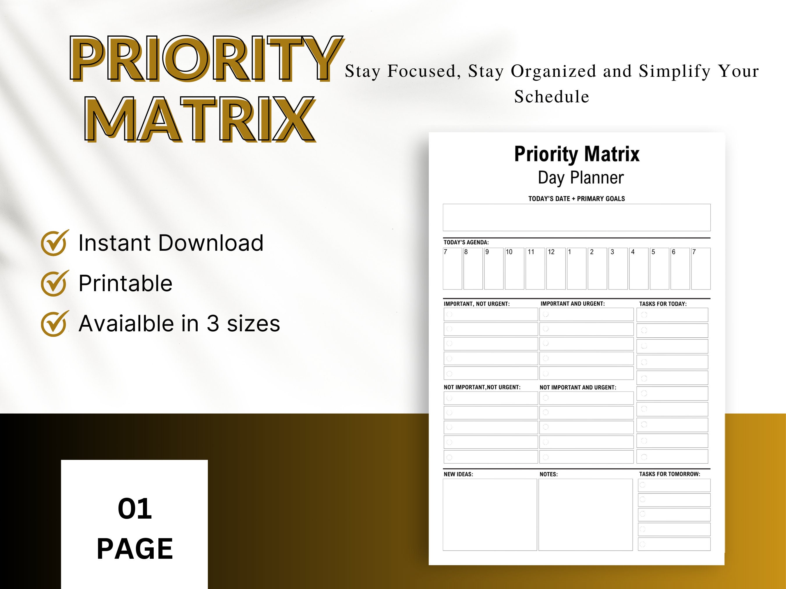 Priority Matrix Printable, Decision Matrix, Eisenhower Matrix, Task Organizer, Productivity ...