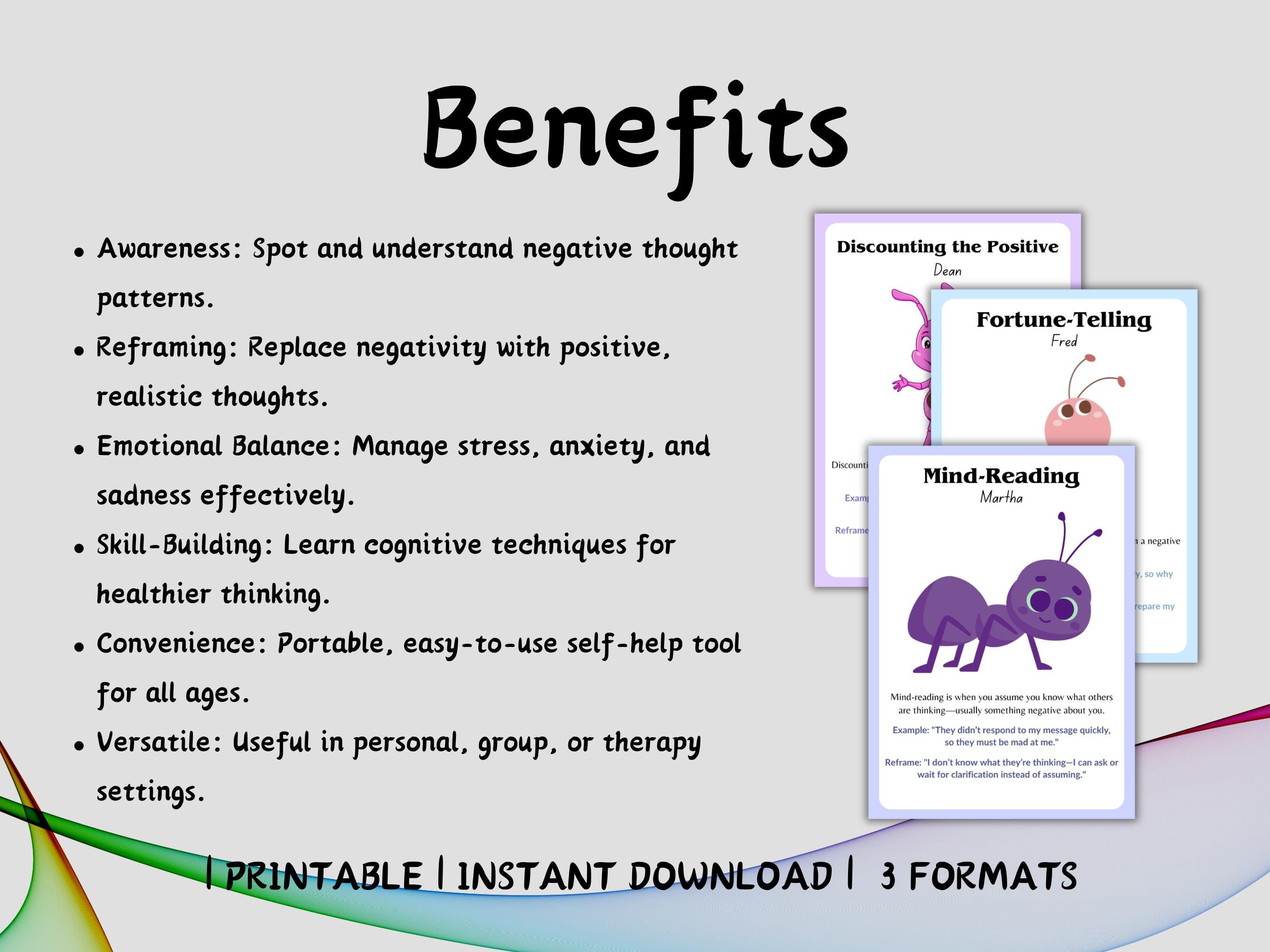 Automatic Negative Thoughts Cards for Kids, Cognitive Distortions ...