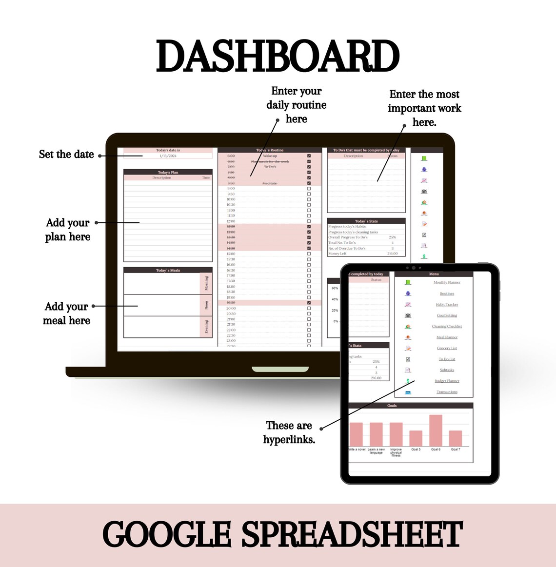 Google Sheet Life Planner Habit Tracker Daily Schedule Task Tracker ...