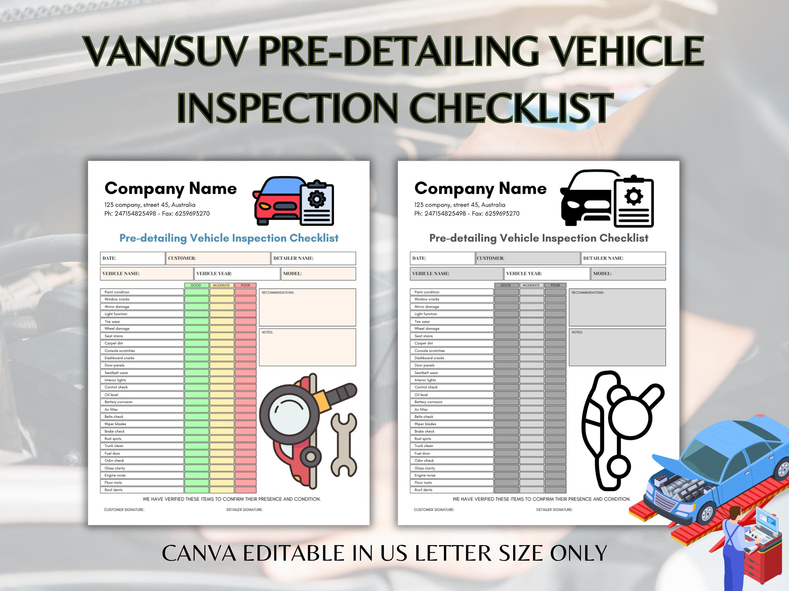 Pre-detailing SUV Inspection Checklist for Auto Detailers, Dealerships ...