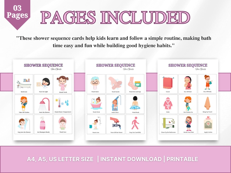 Special Needs Shower Sequence for Girls, Shower Routine Printable Chart ...