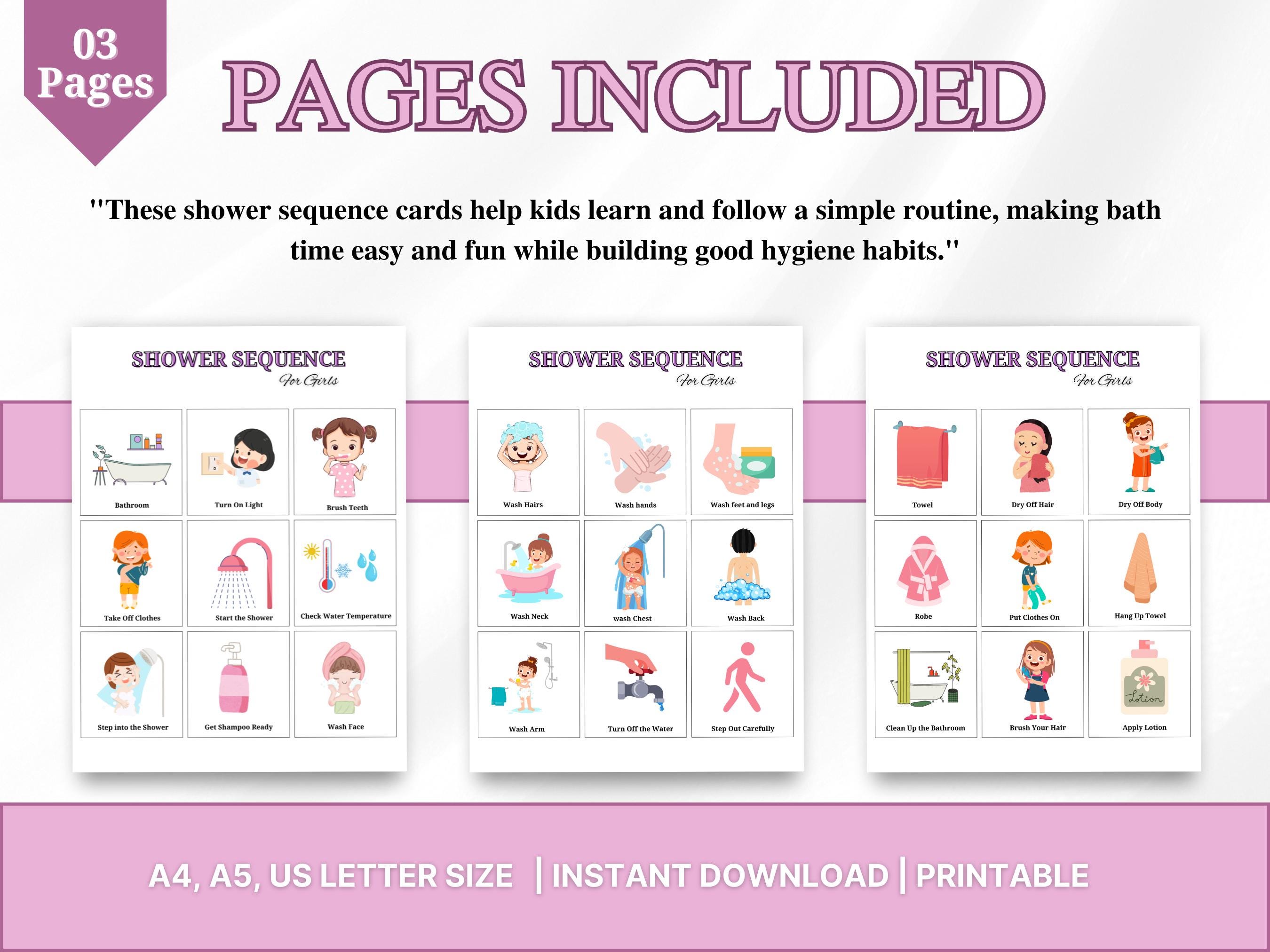 Special Needs Shower Sequence for Girls, Shower Routine Printable Chart ...