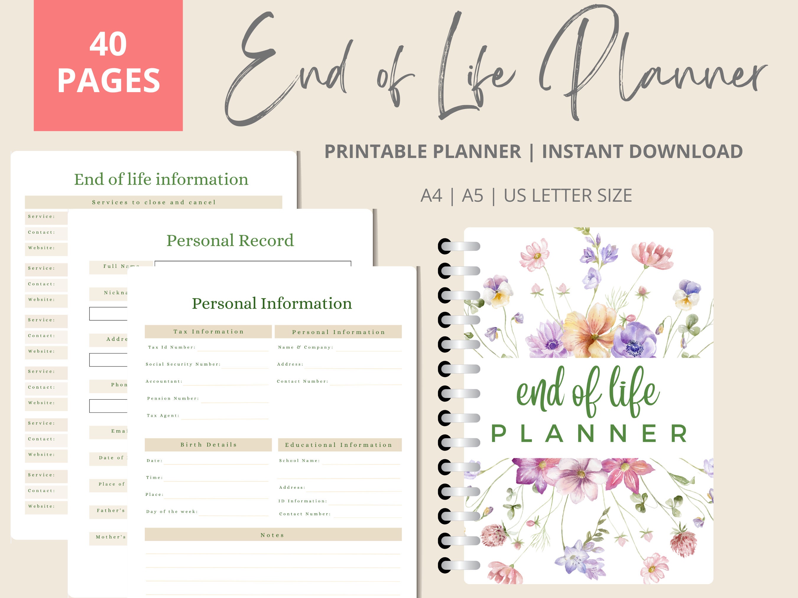 End of Life Planner Printable | Just in Case of Emergency Binder | Last ...