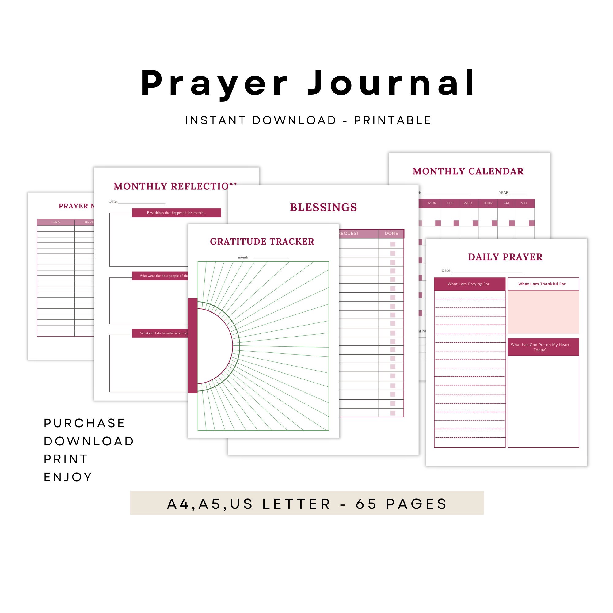 Prayer Journal Bible Study Gratitude Journal Digital Planner PDF Daily ...