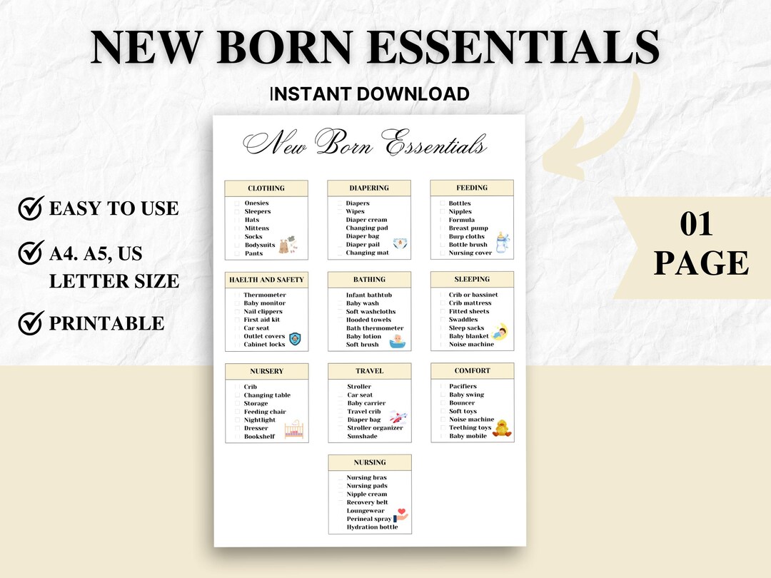 Newborn Essentials Checklist, Baby Essentials Checklist, Newborn ...