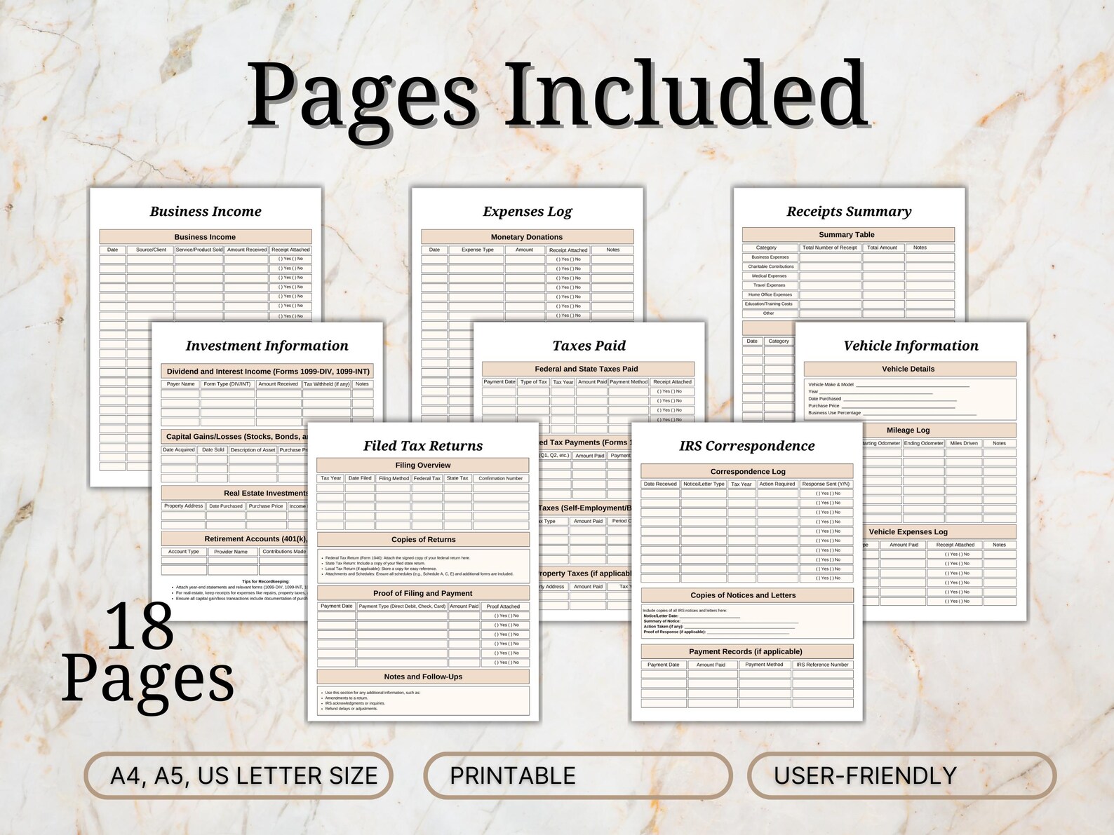 Tax Return Binder Checklist, Tax Organizer Binder, Tax Prep Deductions ...