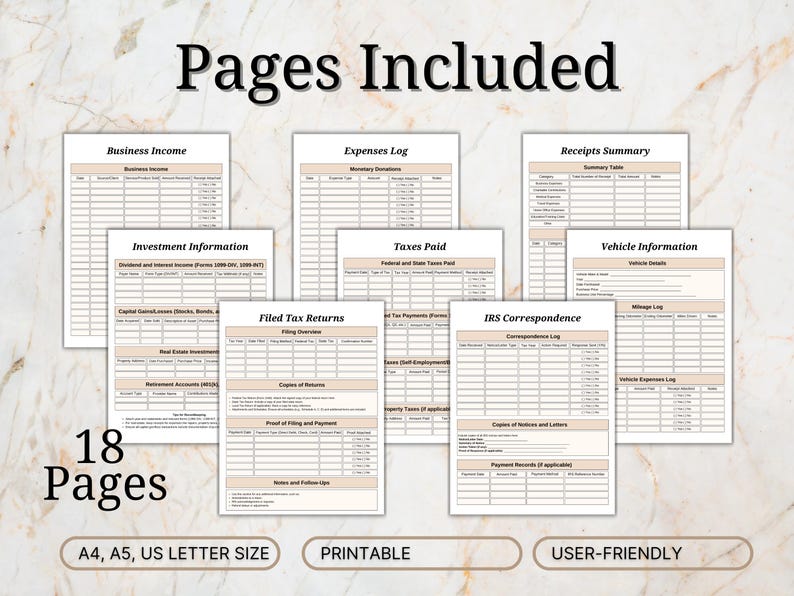 Tax Return Binder Checklist, Tax Organizer Binder, Tax Prep Deductions ...