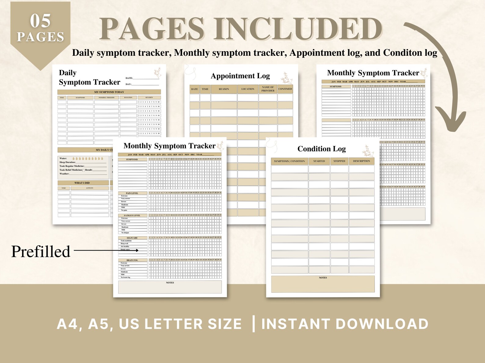 Symptom Tracker Printable, Medical Health Monitoring, Symptom Recording ...