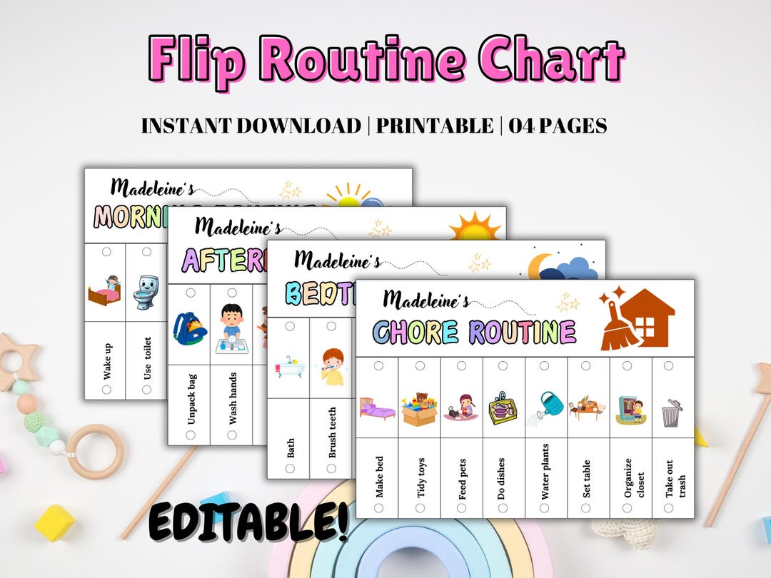Editable Chore Chart, Responsibility Chart, Routine Checklist, Routine ...