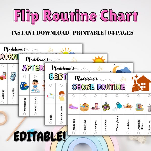 Editable Weekly Chore Chart for Kids, Daily Routine Chart for Kids ...