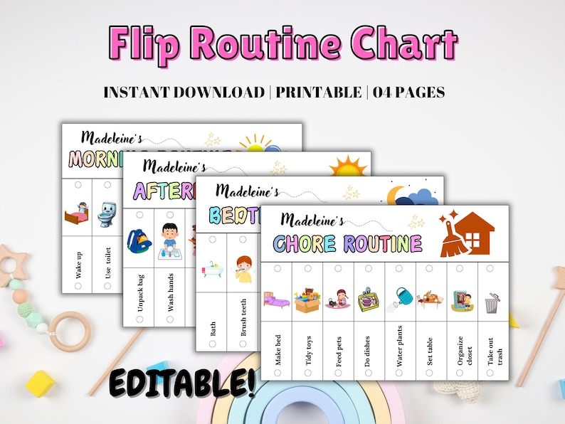 Editable Chore Chart, Responsibility Chart, Routine Checklist, Routine ...