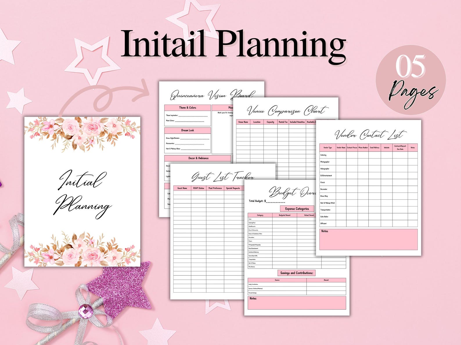 Quinceañera Planner Printable, Pink Quince Planning Book, Quince ...