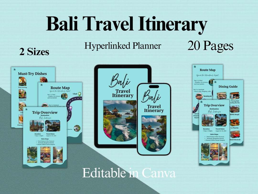 Bali Travel Itinerary, Digital Vacation Planner, Digital Travel Guide ...