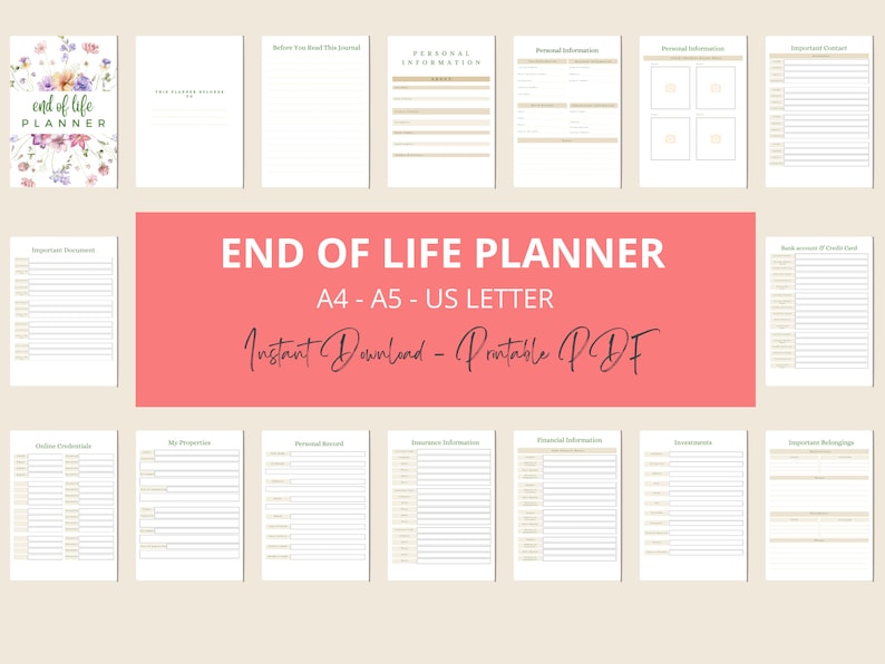 End of Life Planner Printable | Just in Case of Emergency Binder | Last ...