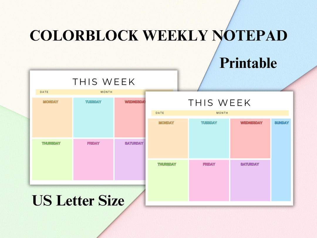 Printable Weekly Notepad | Color Block Weekly Planner | Undated ...