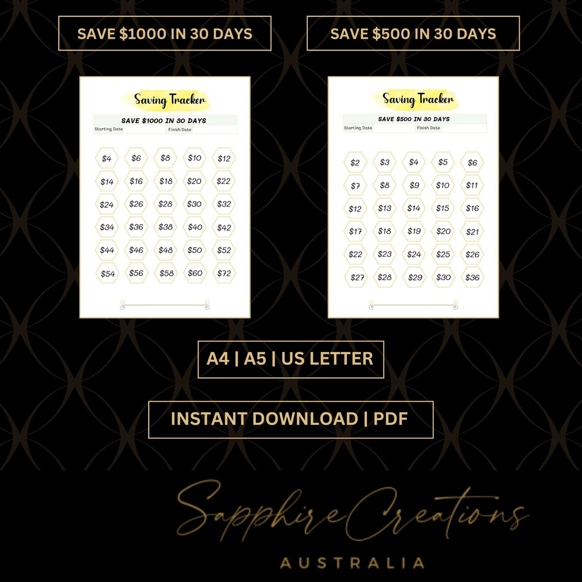 Money Saving Challenge, Savings Tracker Printables, Savings Tracker Bundle, Honeycomb Challenge ...